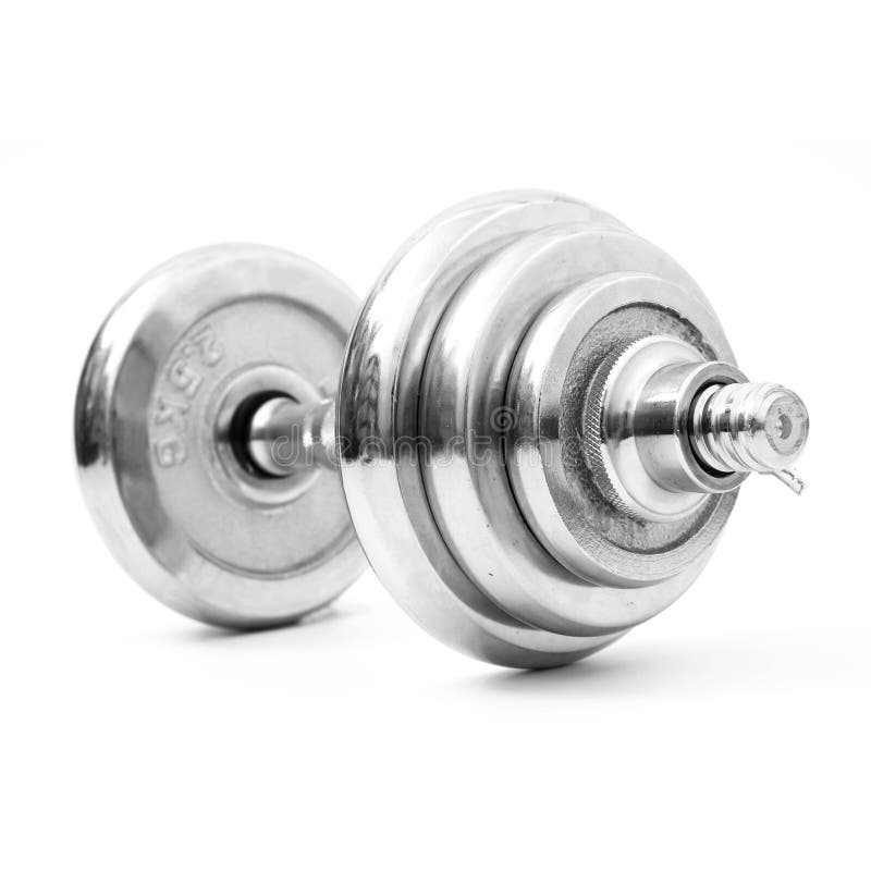 Silver Iron Dumbbell Isolated on White Stock Photo - Image of equipment ...