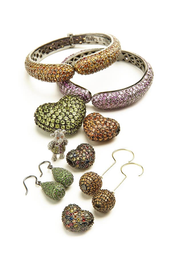 Silver Jewelry with Colored Stones Stock Photo - Image of background ...