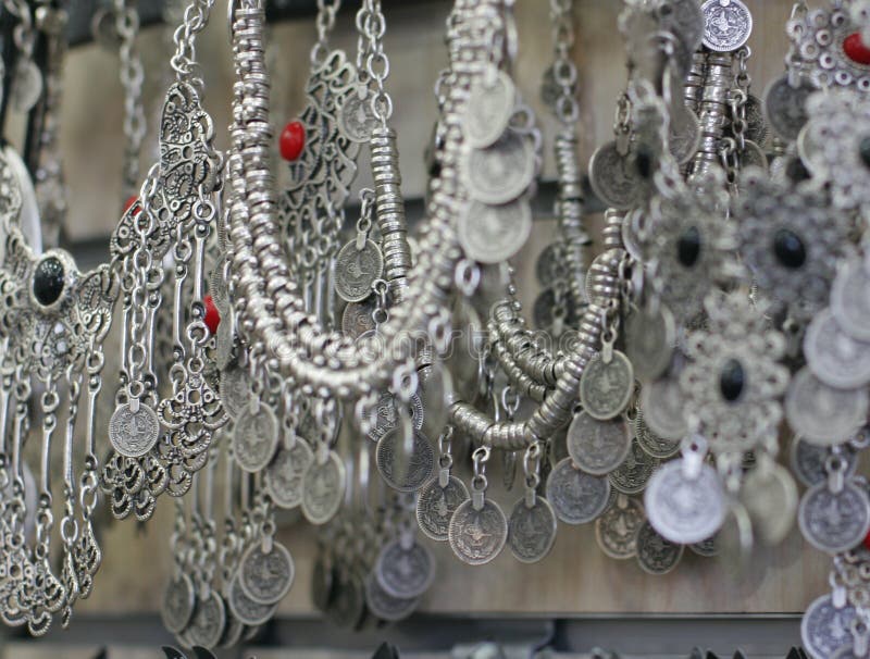 Silver jewelry in the shop stock image. Image of pearl - 71830903
