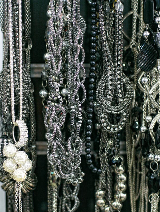 Silver jewelry in the shop stock photo. Image of adornment - 71830904
