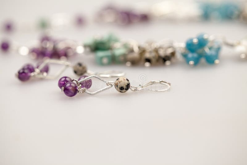 Silver Jewels with Colorful Precious Stones Stock Image - Image of ...