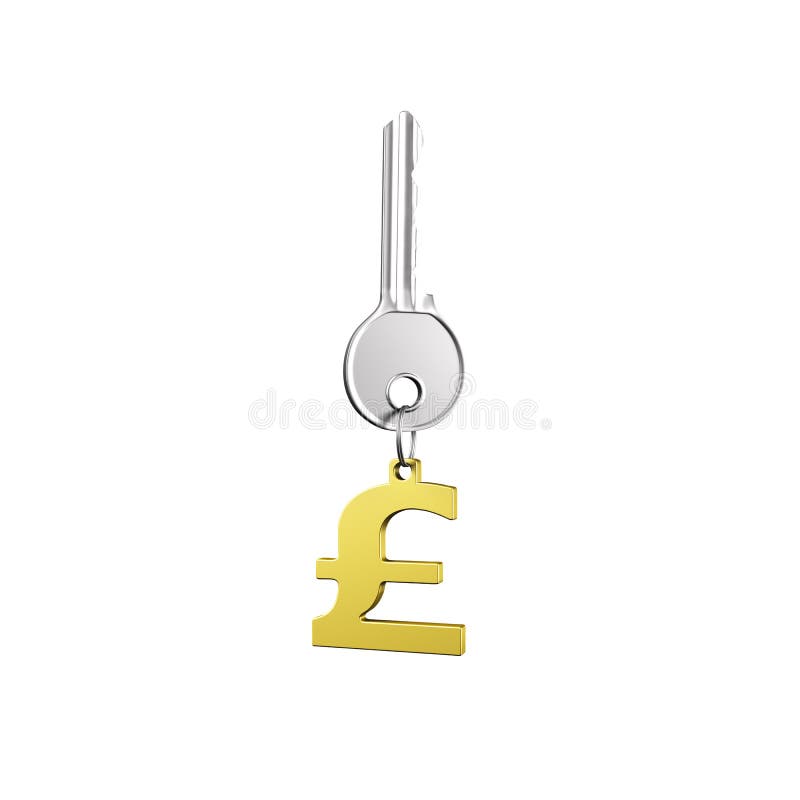 Silver Key with Golden Pound Symbol Shape Keyring Stock Illustration ...