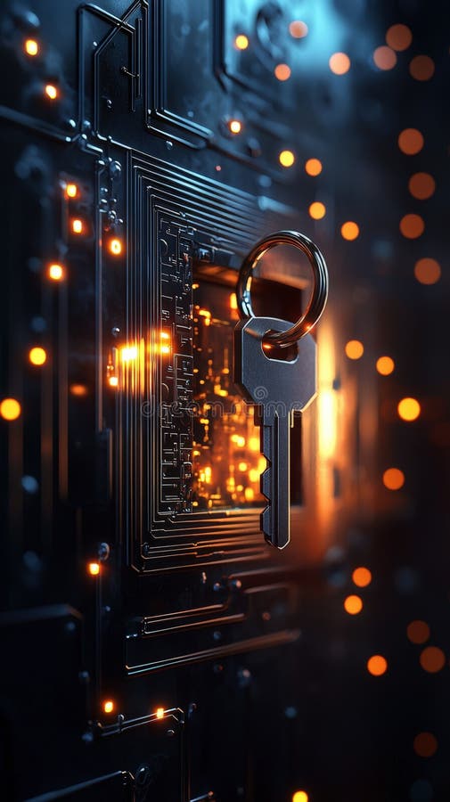 A Silver Key Hanging on a Circuit on a White Background with Electrical ...