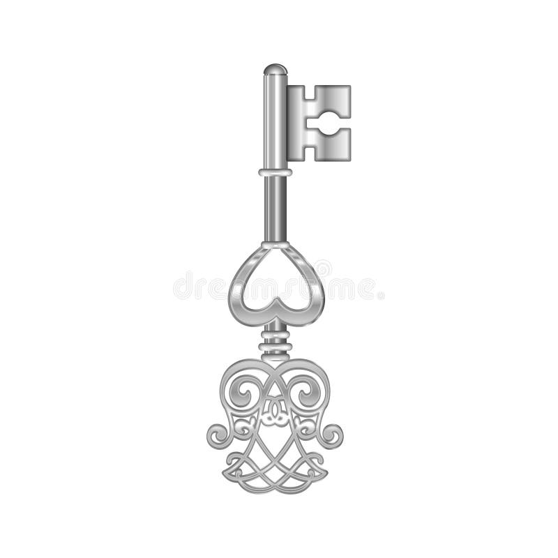 Silver Key with Heart Isolated. Vector Stock Vector - Illustration of ...