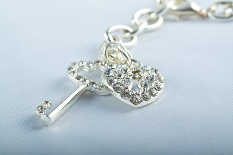 Silver Key and Heart Lock Bracelet Stock Photo - Image of bracelet ...