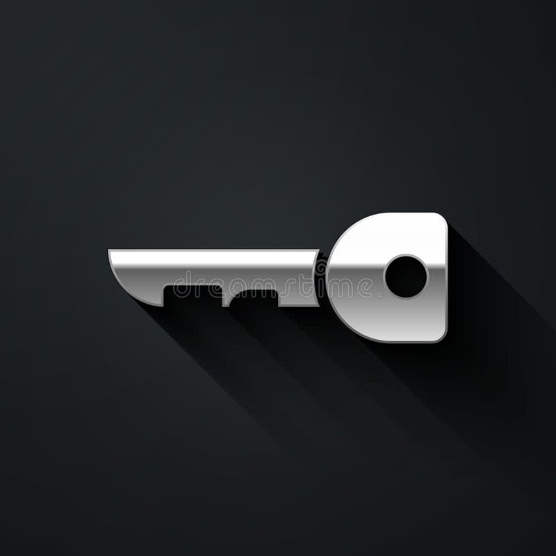 Silver Key Icon Isolated on Black Background. Long Shadow Style Stock ...