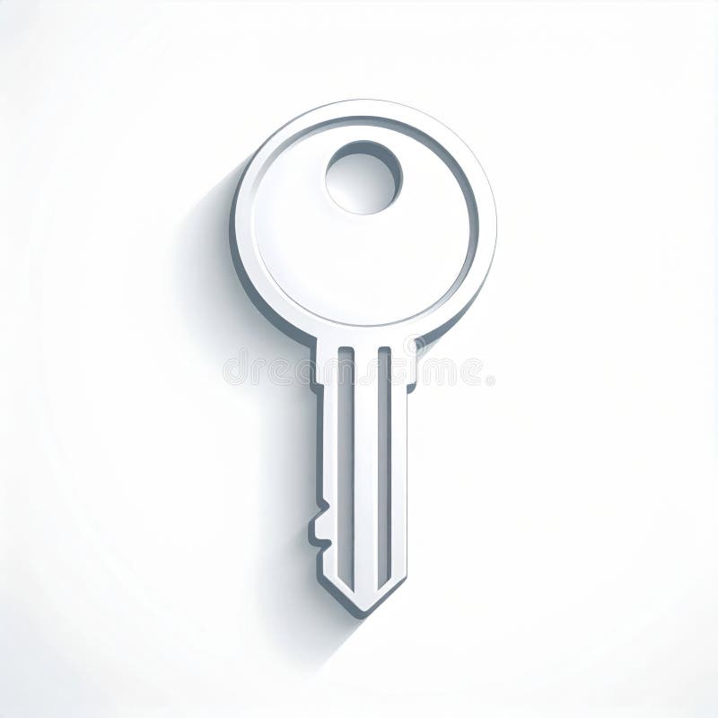 Silver Key Icon with Shadow on White Background Stock Illustration ...