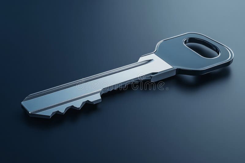 Silver Key Laying on a Dark Blue Surface, Representing Safety, Access ...