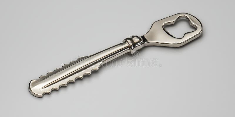 Silver Key-Shaped Bottle Opener on Gray Background Stock Illustration ...