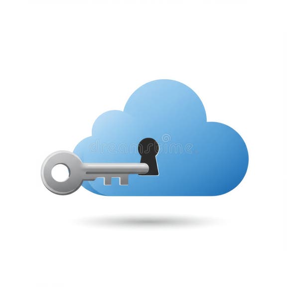 Silver Key Unlocking Blue Cloud Security Icon on White Background for ...