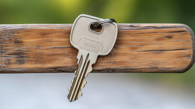 Silver Key on Weathered Wood a Detailed Close Up Stock Illustration ...