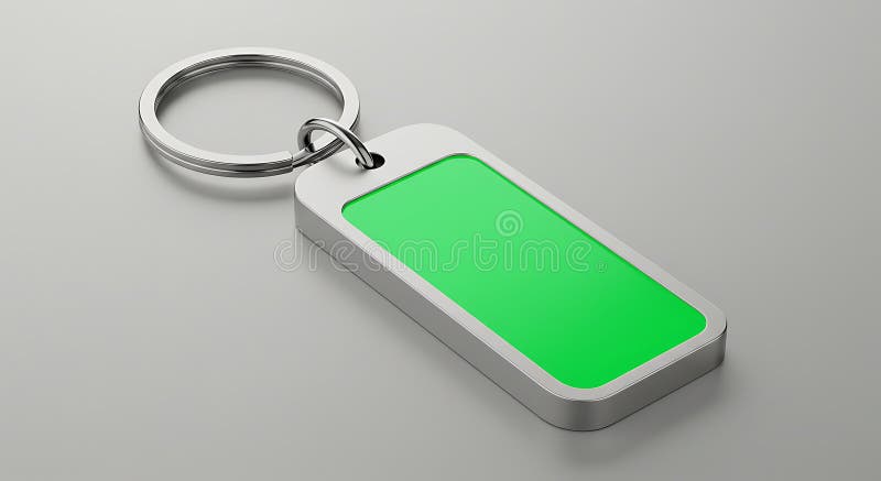 Silver Keychain with Green Screen Mockup for Key Identification or ...