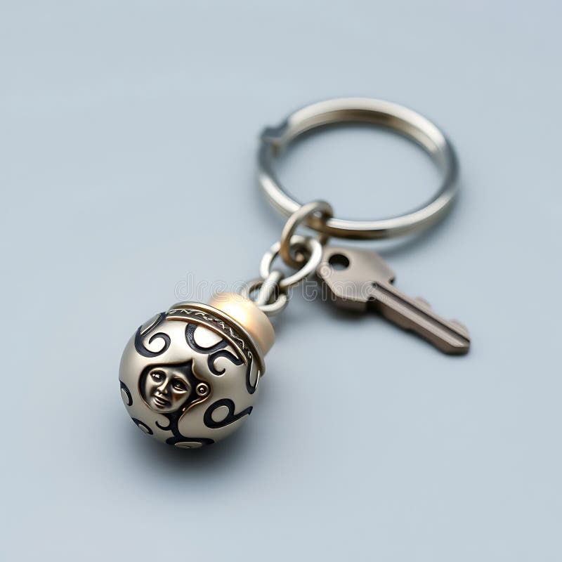 A Silver Keychain with a Tiny Glowing Orb Attached To it Stock ...