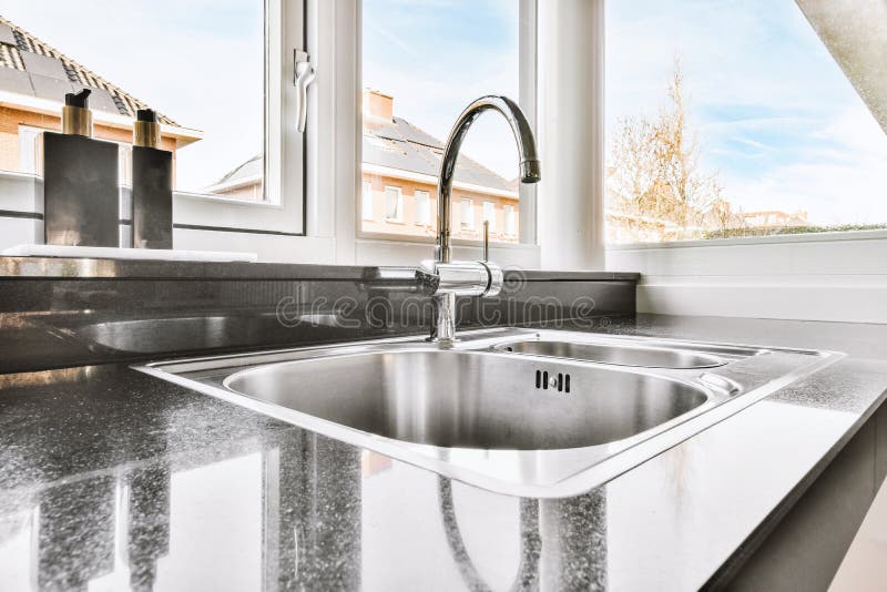 Silver kitchen sink on the stock photo. Image of furniture - 248879798