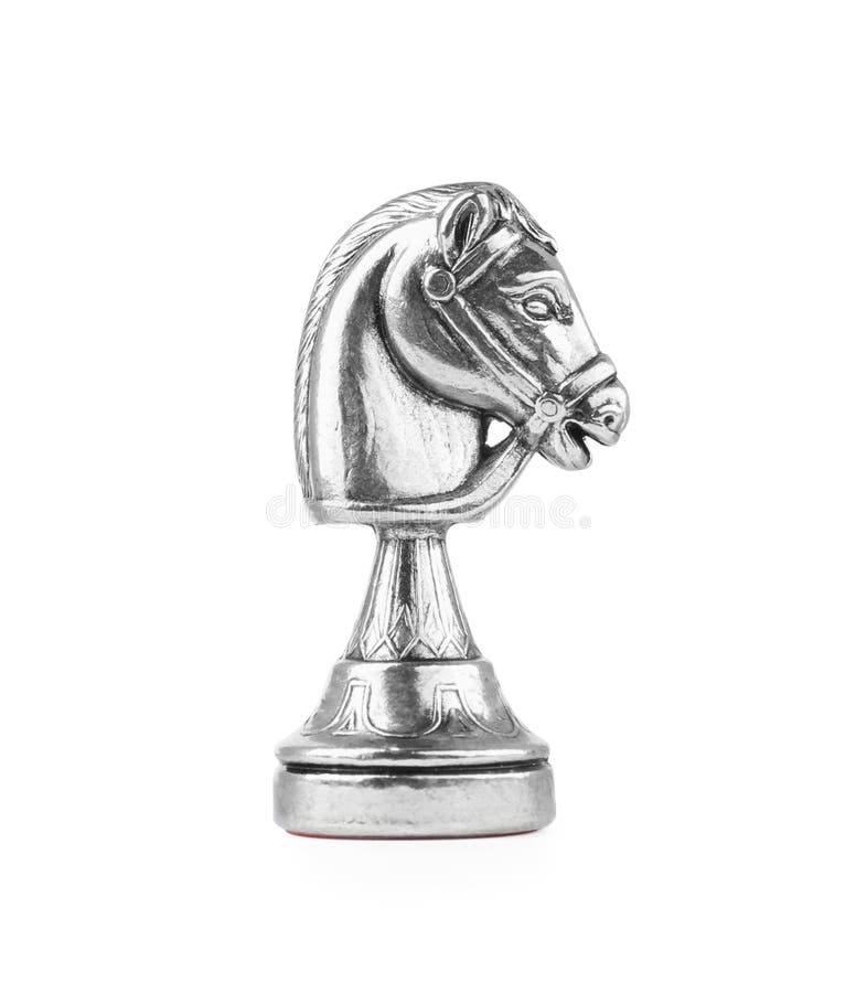 Silver Knight Isolated on White. Chess Piece Stock Image - Image of ...