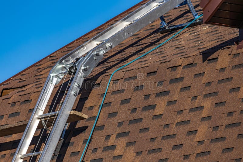 Silver Ladder on the Roof of the Building Europa Stock Photo - Image of ...