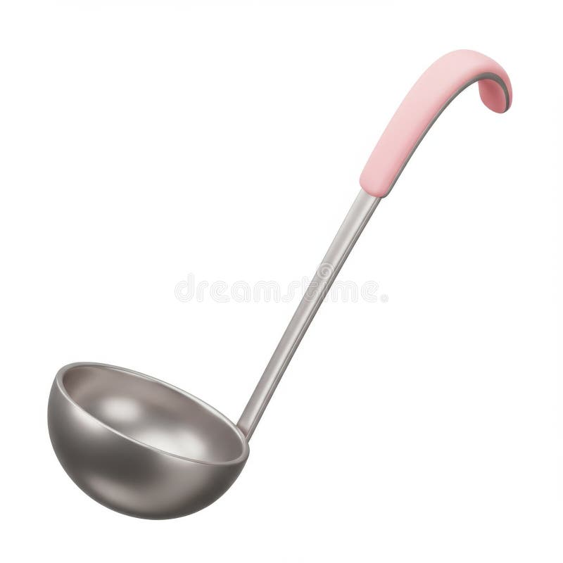 Silver Ladle with Pink Handle on White Background Stock Illustration ...