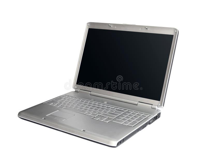 New Silver Laptop in Aluminum Isolated on White. Stock Photo - Image of ...