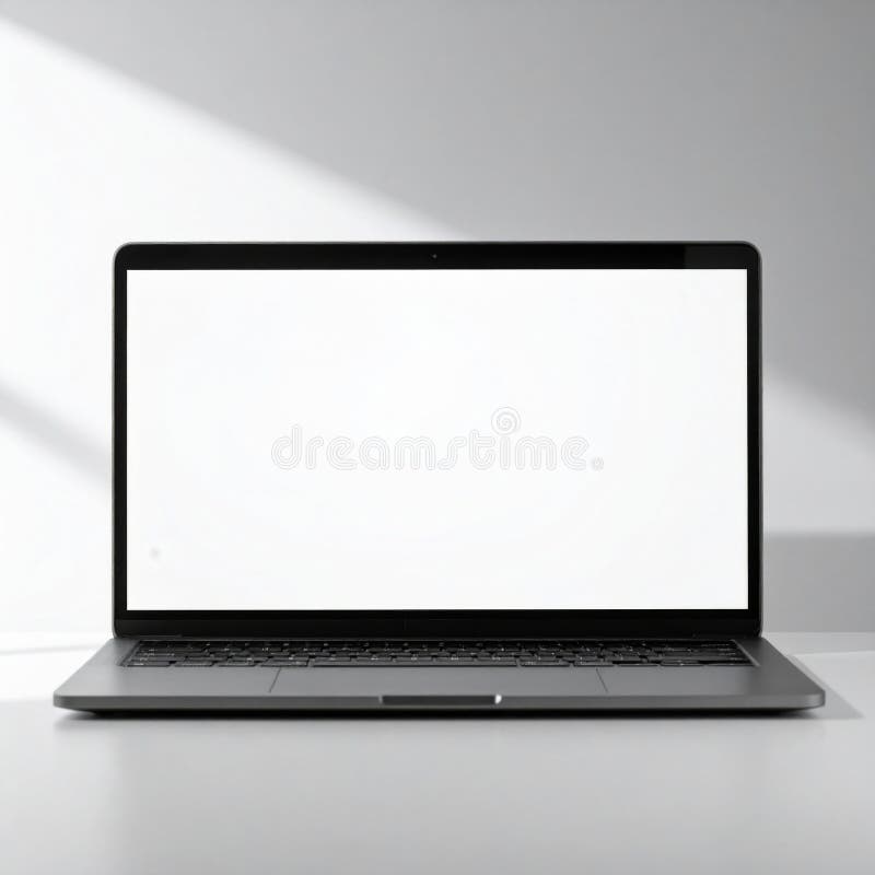Silver Laptop with Blank White Screen on Desk Stock Illustration ...