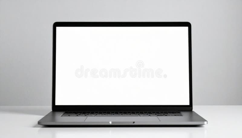 Silver Laptop with Blank White Screen on Desk Stock Illustration ...