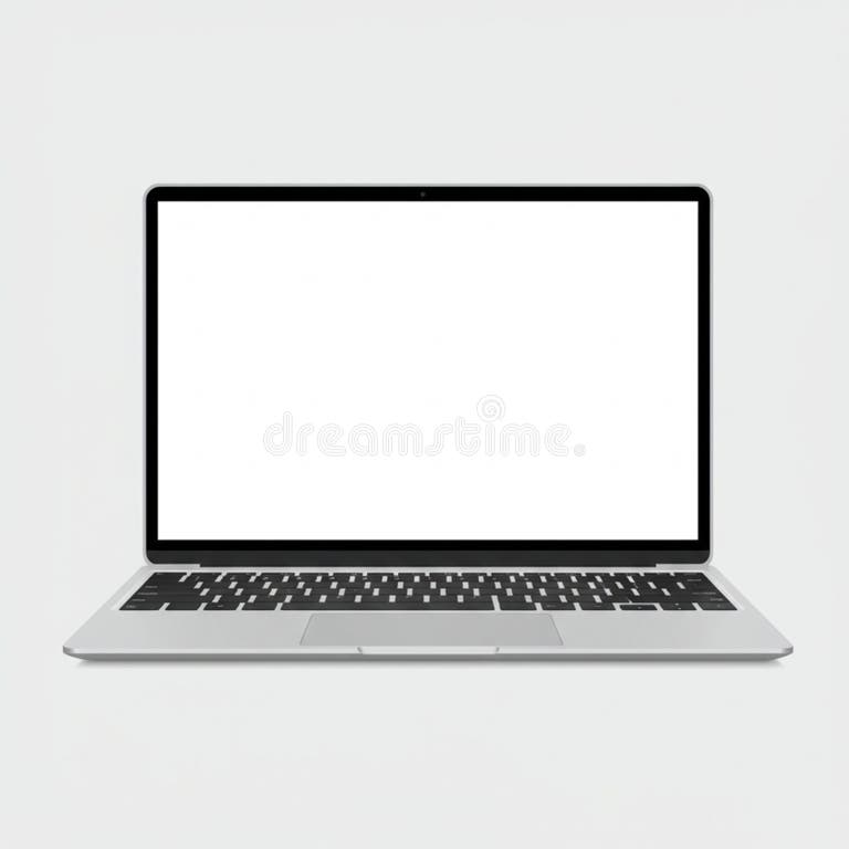 Silver Laptop with a Blank White Screen on a Plain Background. Sleek ...