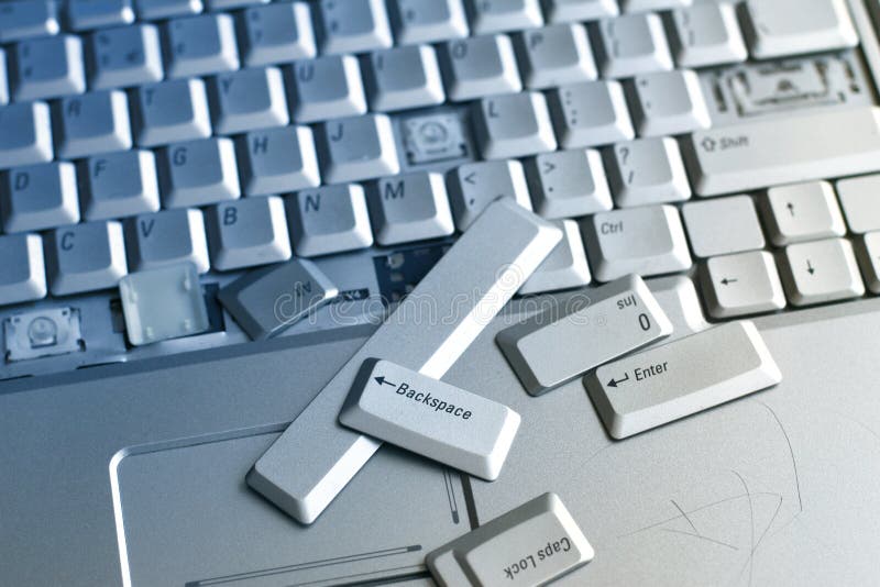 Silver Laptop with Broken Keyboard. a Close-up Picture of Part of ...
