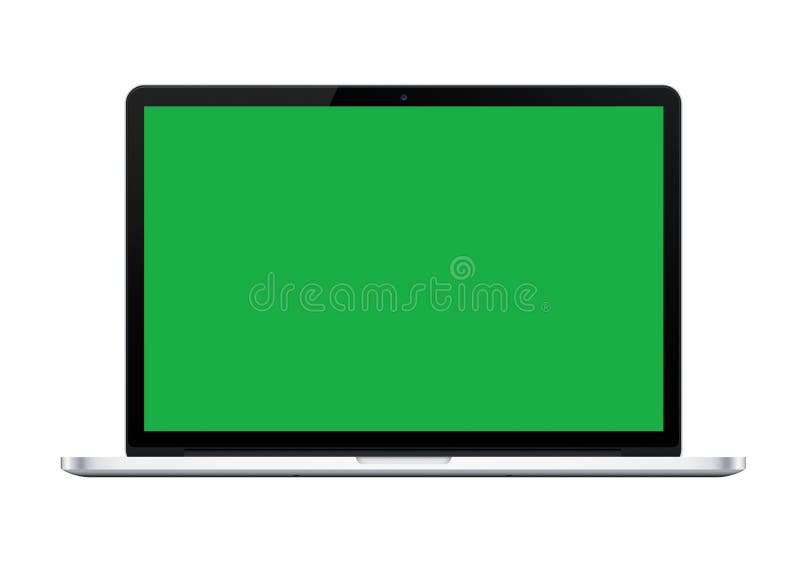 Silver Laptop Computer Mockup with Green Screen Stock Illustration ...