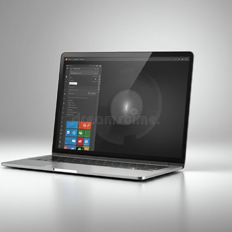 A Silver Laptop with a Dark Screen Displaying Various Application Icons ...