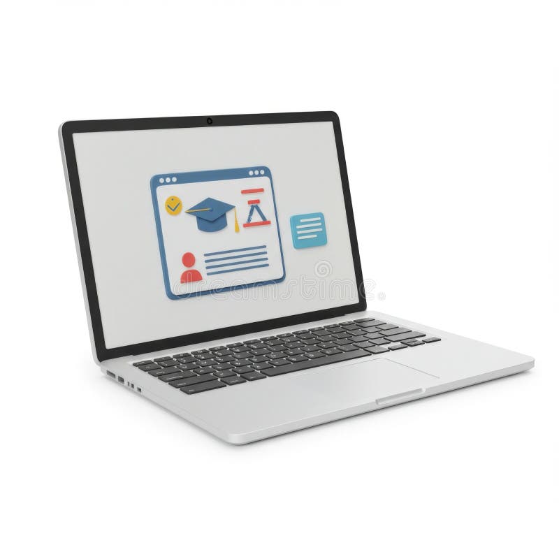 Silver Laptop Displaying Online Education Interface Stock Illustration - Illustration of study ...