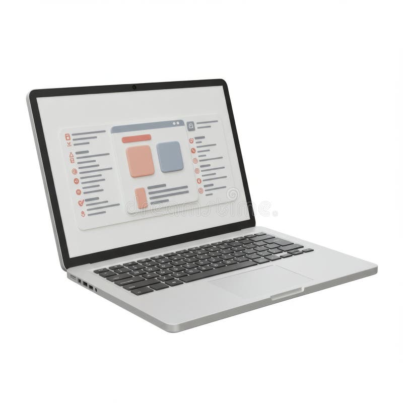 Silver Laptop Displaying Website Design on Screen Stock Illustration ...