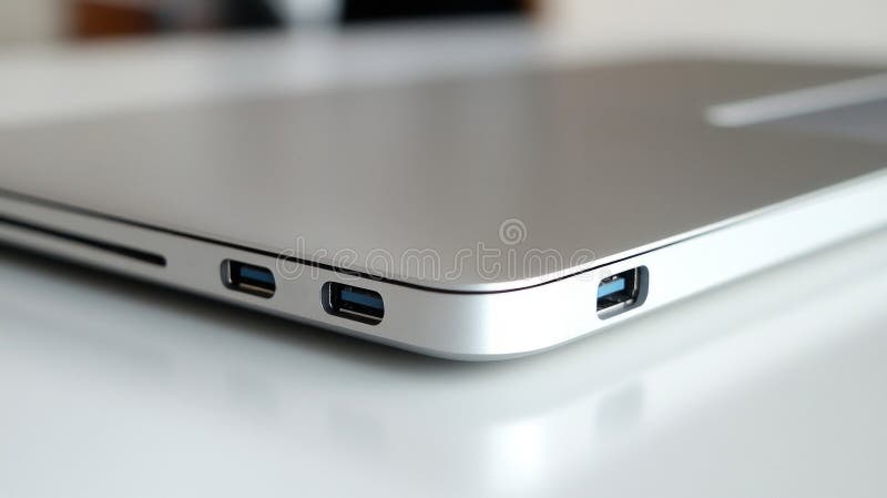 Silver Laptop Side Showing USB Ports and Design Stock Illustration ...