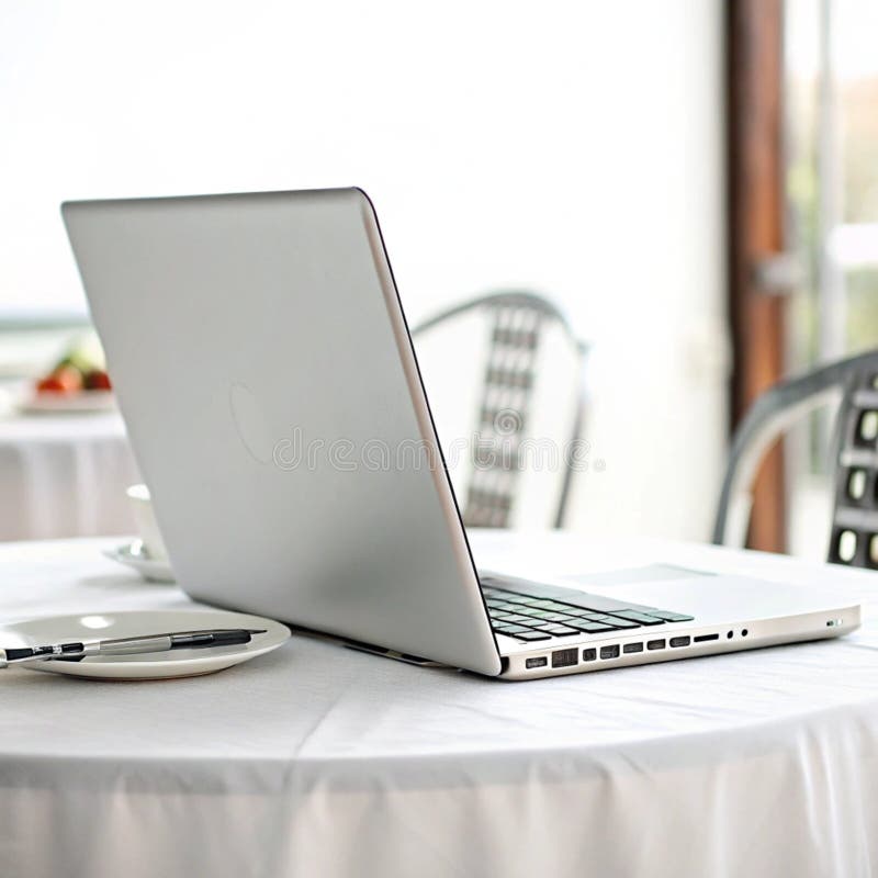 Silver Laptop on Table Isolated on Transparent Background Stock ...