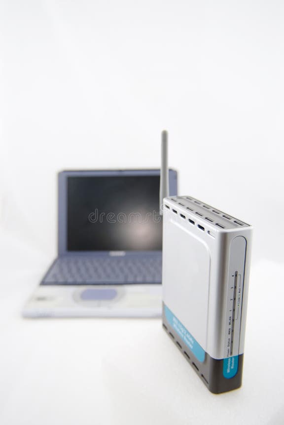 Silver Laptop and Wireless Router Stock Photo - Image of wifi, tool ...