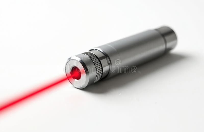 Silver Laser Pointer Emits Bright Red Beam. Electronic Device for ...