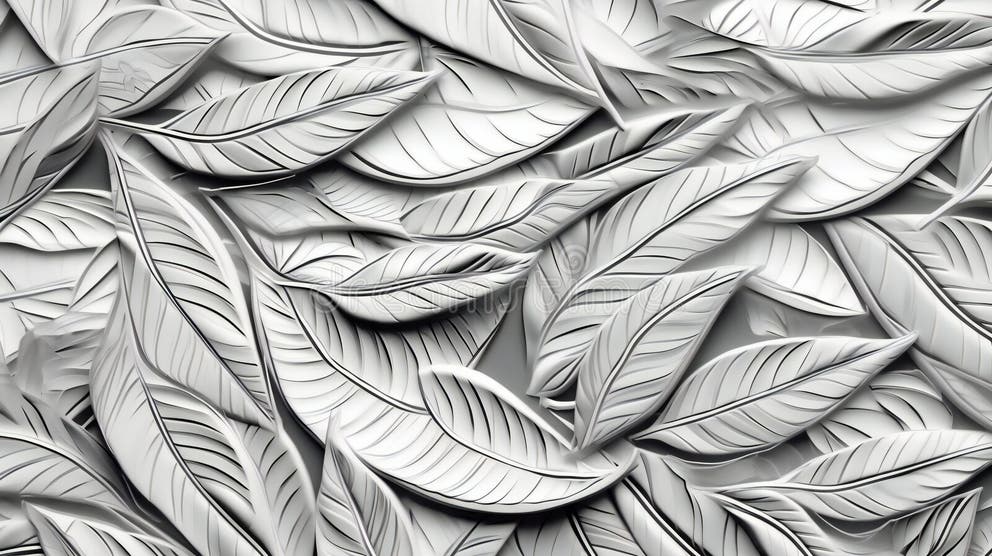 Silver Leaf Pattern Background, Computer Digital Drawing Stock ...