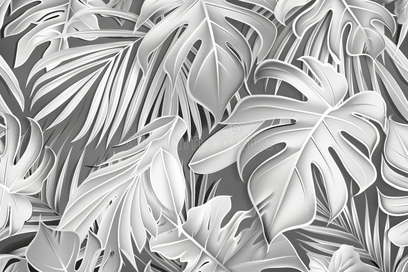 Silver Leaves Art Deco Pattern. Generative AI Stock Illustration ...