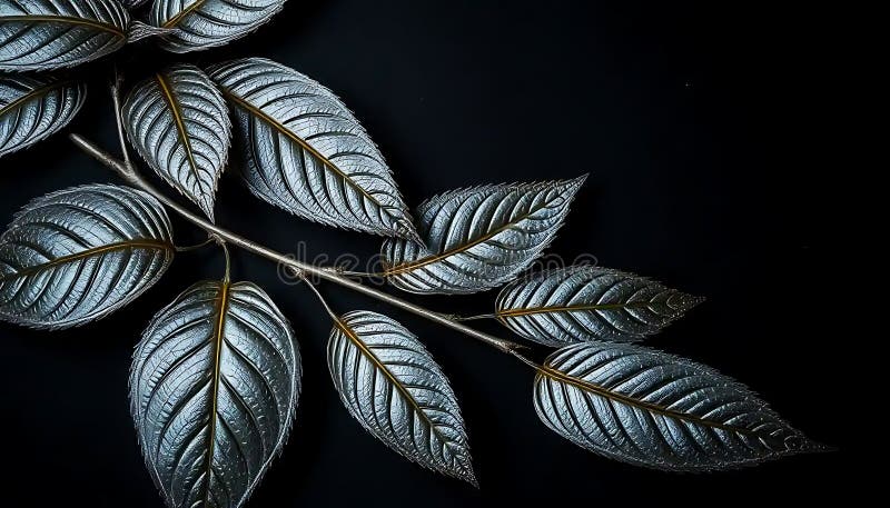Silver Leaves Branch on Black Background Stock Illustration ...