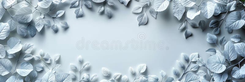 Silver Leaves Forming a Border on a Light Background, Offering a Modern ...