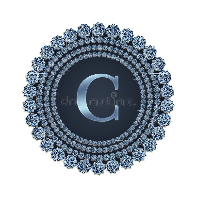 Silver Letter "C" in Gemstone Embedded Jewel Frame Stock Illustration ...