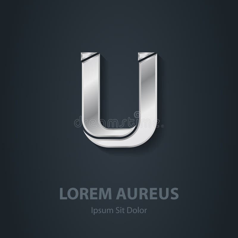 Silver Letter U. Vector Elegant Font. Template for Company Logo Stock ...