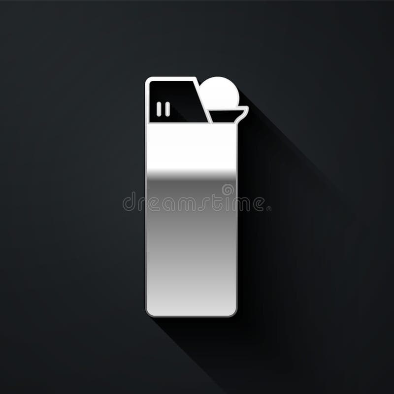 Silver Lighter Icon Isolated on Black Background. Long Shadow Style ...