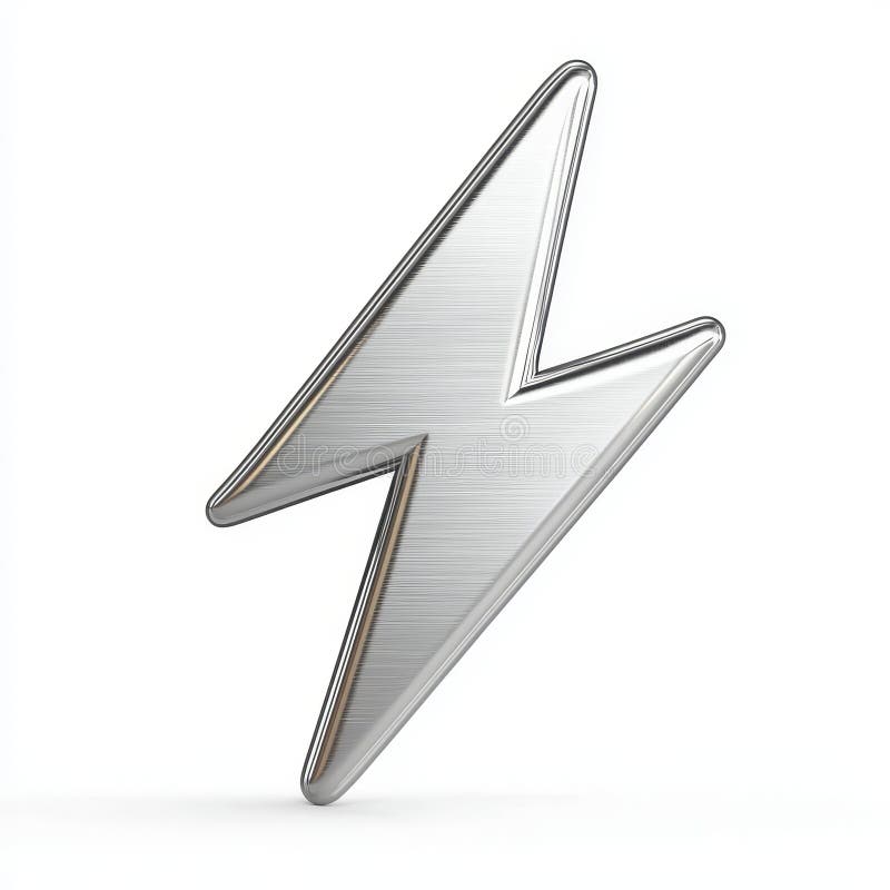 3D Rendered Silver Lightning Bolt Symbol on White Background Stock ...