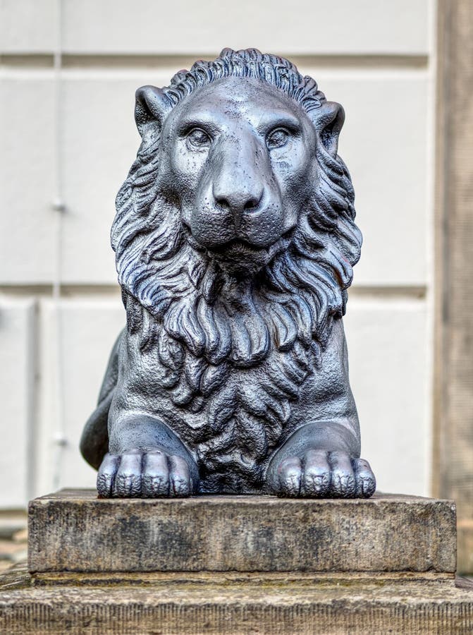 Silver Lion Sculpture Outside the Building Editorial Photography ...