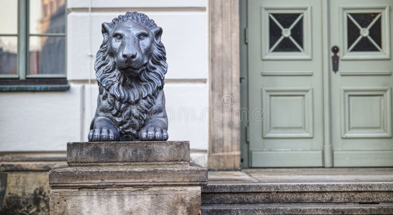 Silver Lion Sculpture Outside the Building Editorial Image - Image of ...