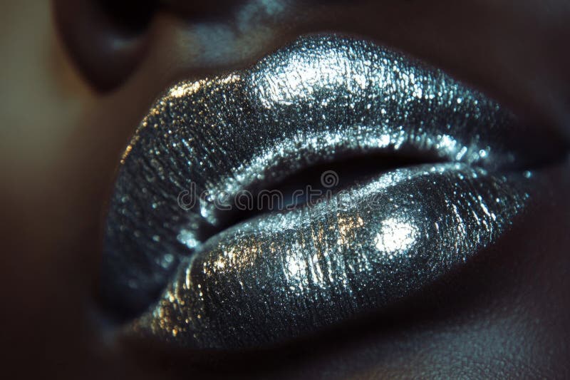 Silver Lipstick is Covering Shiny Lips of Fashion Model Stock Image ...