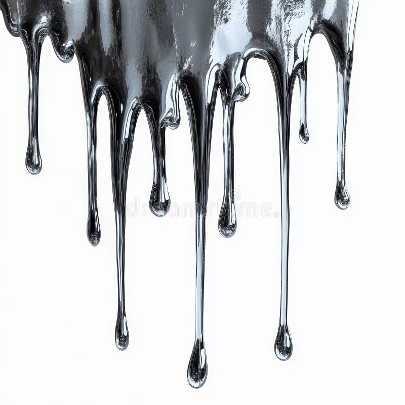 A Silver Liquid Drips Down a White Background Stock Illustration ...