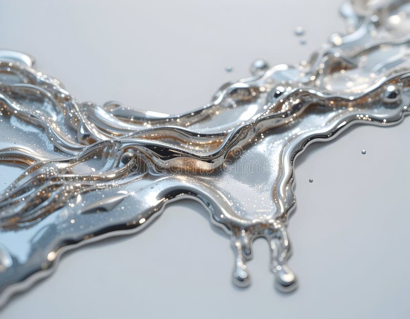 Silver Liquid Flowing Abstractly with Smooth Surface and Sparkling ...