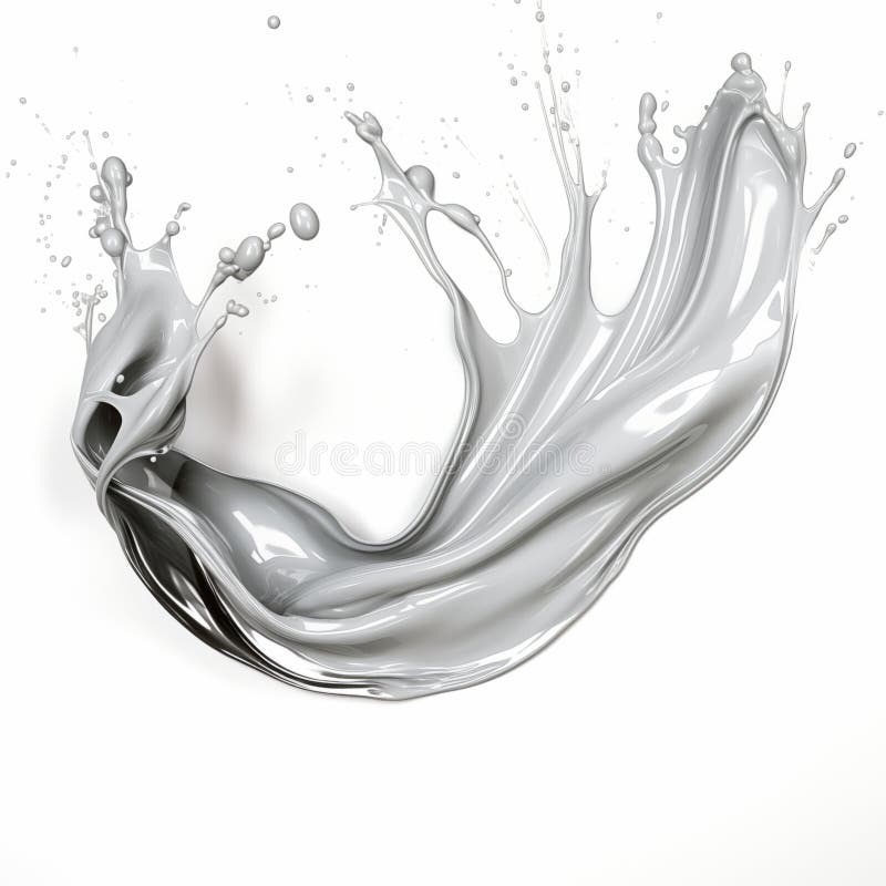 Silver Liquid Splashes Dynamically on a White Background, Showcasing ...