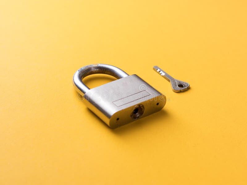 Silver Lock with Key Stock Image. Stock Image - Image of unsecured ...