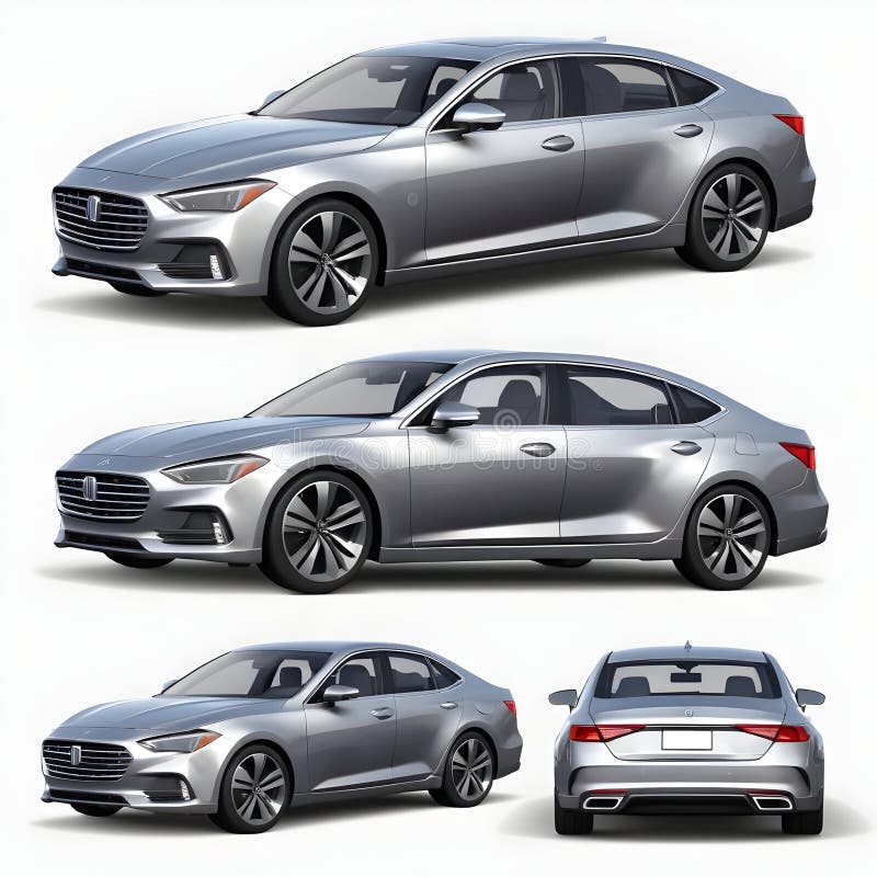 Silver Luxury Sedan Multiple Angles Studio Shot Clean Design Stock ...